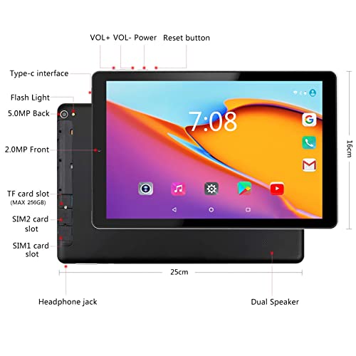 YOTOPT 10 Inch Android 3G Phone Tablets, 32GB ROM, 256GB Expand, Dual Sim Card, Quad Core, WiFi, Bluetooth, GPS, FM, Dual Camera, IPS HD Touch Screen, Support 3G Phone Call Tableta (Black)