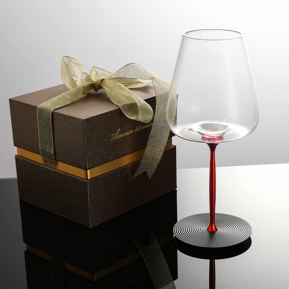 SIYOUKI Shakeable Dancing Wine Glasses crystal Red wine glass,17 Ounce, Hand Blown Italian Style Crystal Burgundy wine glass, Gift-Box for any Occasion (Red)