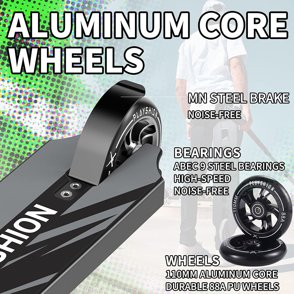 Pro Scooter Stunt Trick Scooters for Kids Adults Beginner and Pros, with 110mm Aluminum Core Wheels, Scooter Heights 31.5", Midnight