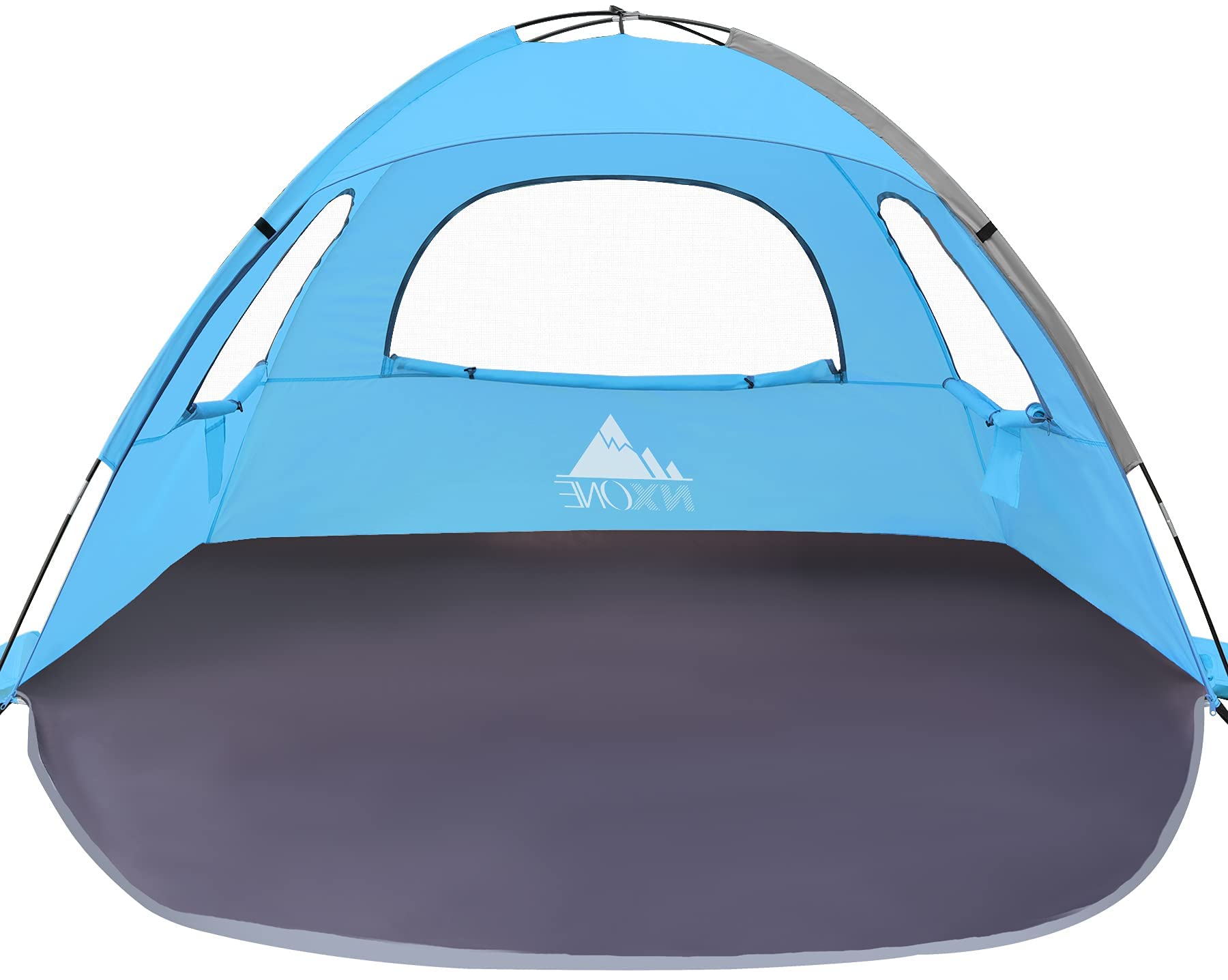 NXONE Beach Tent Sun Shade Shelter for 2-3 Person with UV Protection, Extended Floor, 3 Mesh Roll Up Windows & 8.0mm Fiberglass Rods丨Carry Bag Included (Ocean Blue)