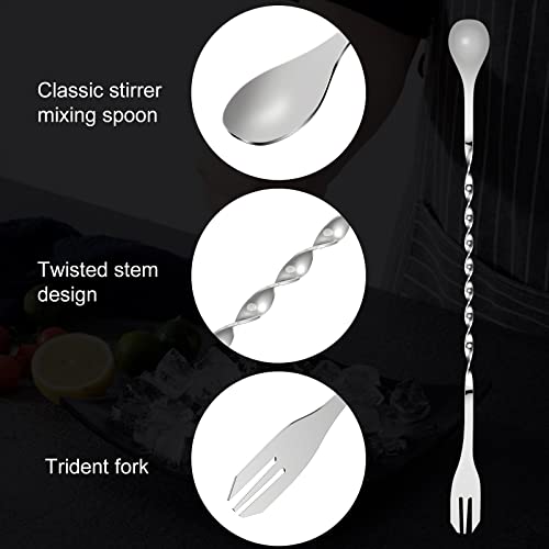 YEAJOIN 4PCS Stainless Steel Cocktail Muddler and Long Mixing Bar Spoon Set Home Kitchen Rest Bar Tools Stirrers for Drink Mint Fruit Crusher, 8 Inch