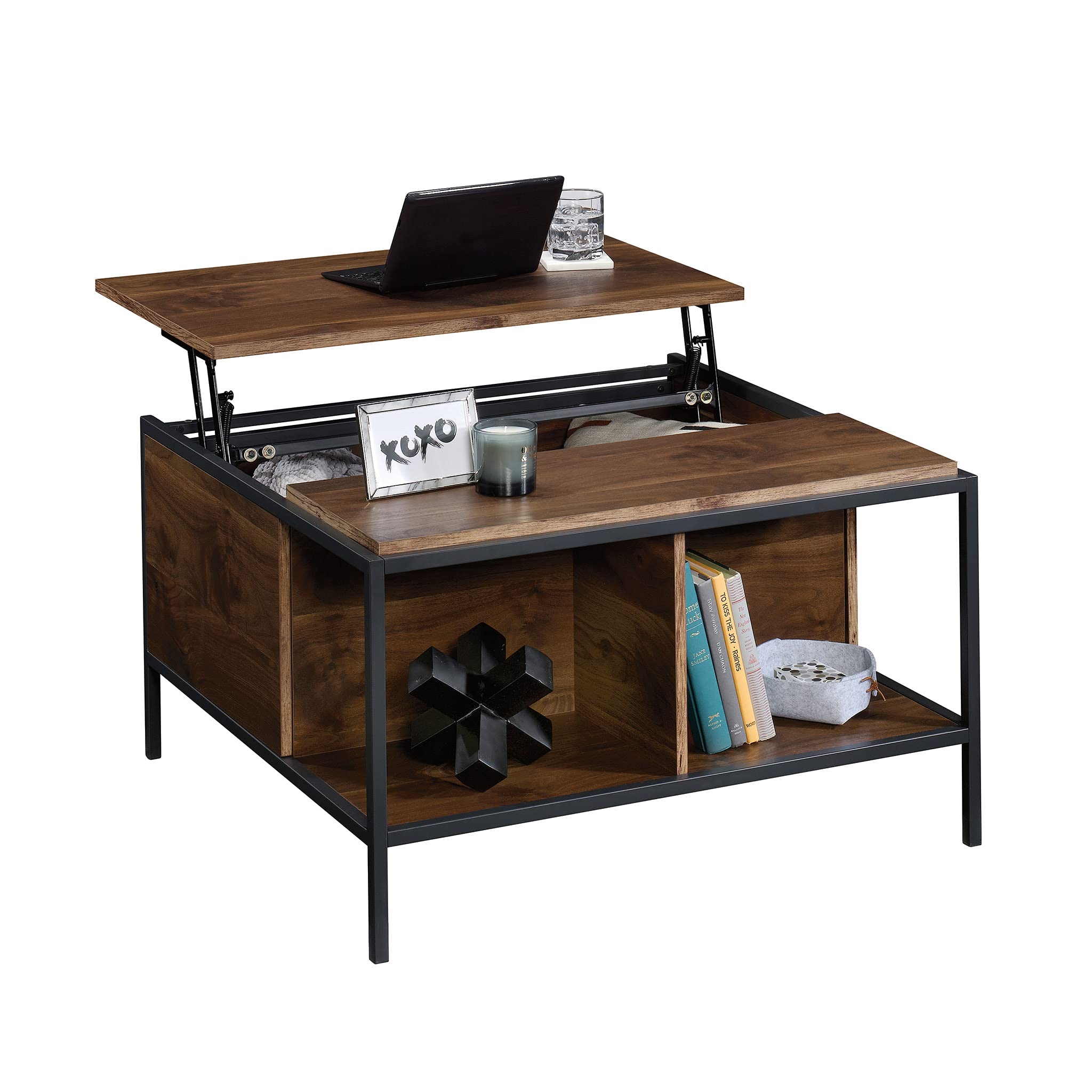 Sauder Nova Loft Coffee Table, L: 33.07" x W: 32.28" x H: 19.09", Grand Walnut Finish