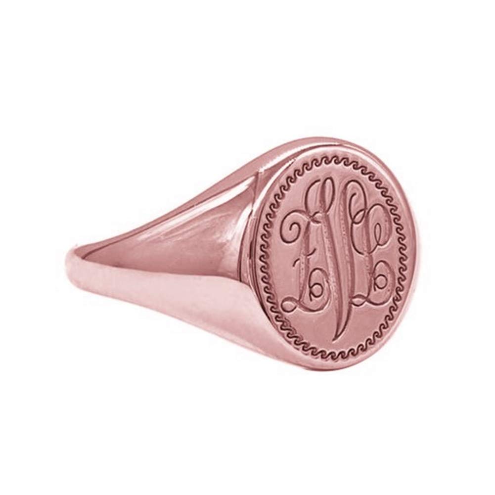 Suxerlry 925 Sterling Silver Personalized Monogram Signet Ring Custom with 3 Letters Full Back Rings (Rose Gold)