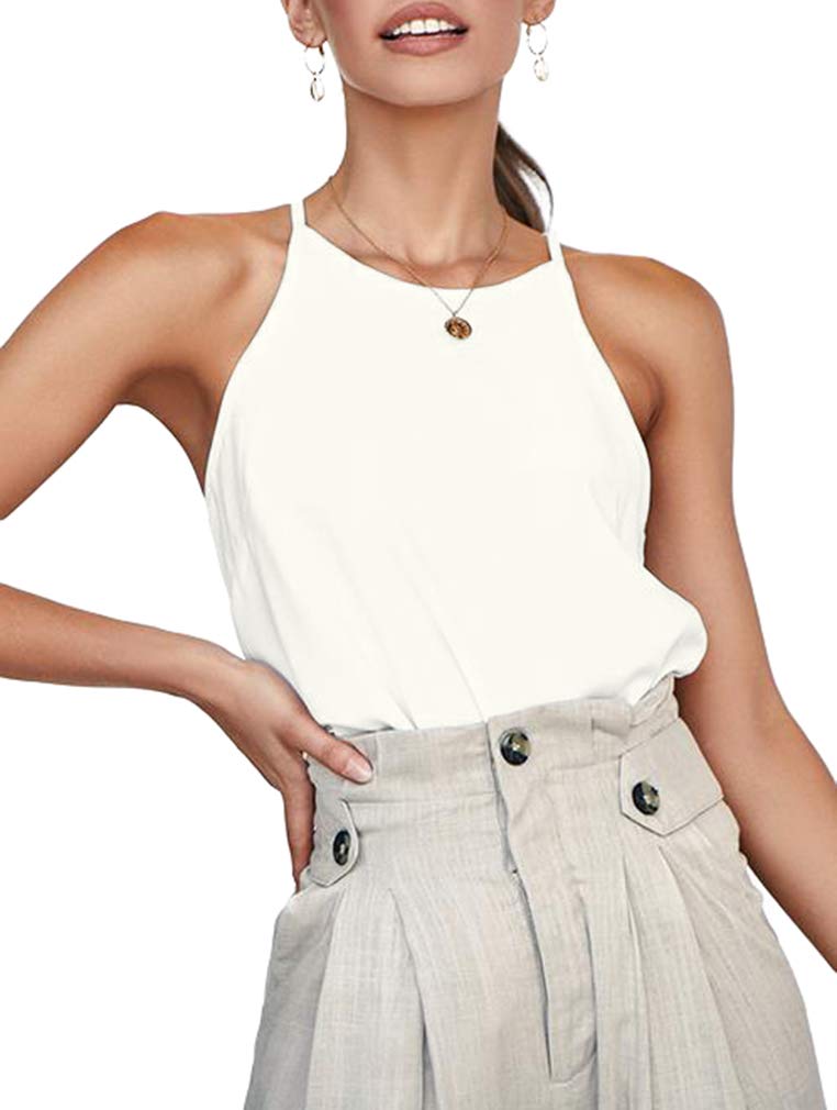 OYANUS Womens Shirts Sleeveless Summer Beach Halter Neck Tops Casual Basic Tee Shirts Loose Tunic Cami Tank Tops Blouses Black L