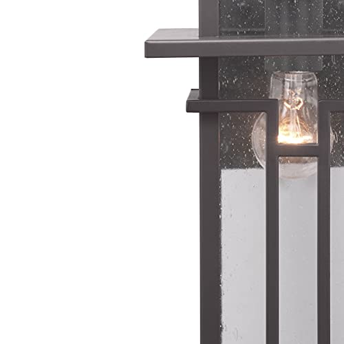 Progress Lighting Boxwood Collection 1-Light Clear Seeded Glass Craftsman Outdoor Medium Wall Lantern Light Antique Bronze , 14.13x7.63x7.63