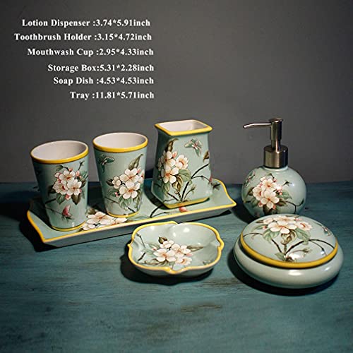 Soap Dispenser Ceramic Bathroom Accessories Set of 7 Complete, High-end Bathroom Kit Soap Dispenser Toothbrush Holder Mouthwash Cup Soap Dish Storage Box and Tray Bathroom Soap Dispenser
