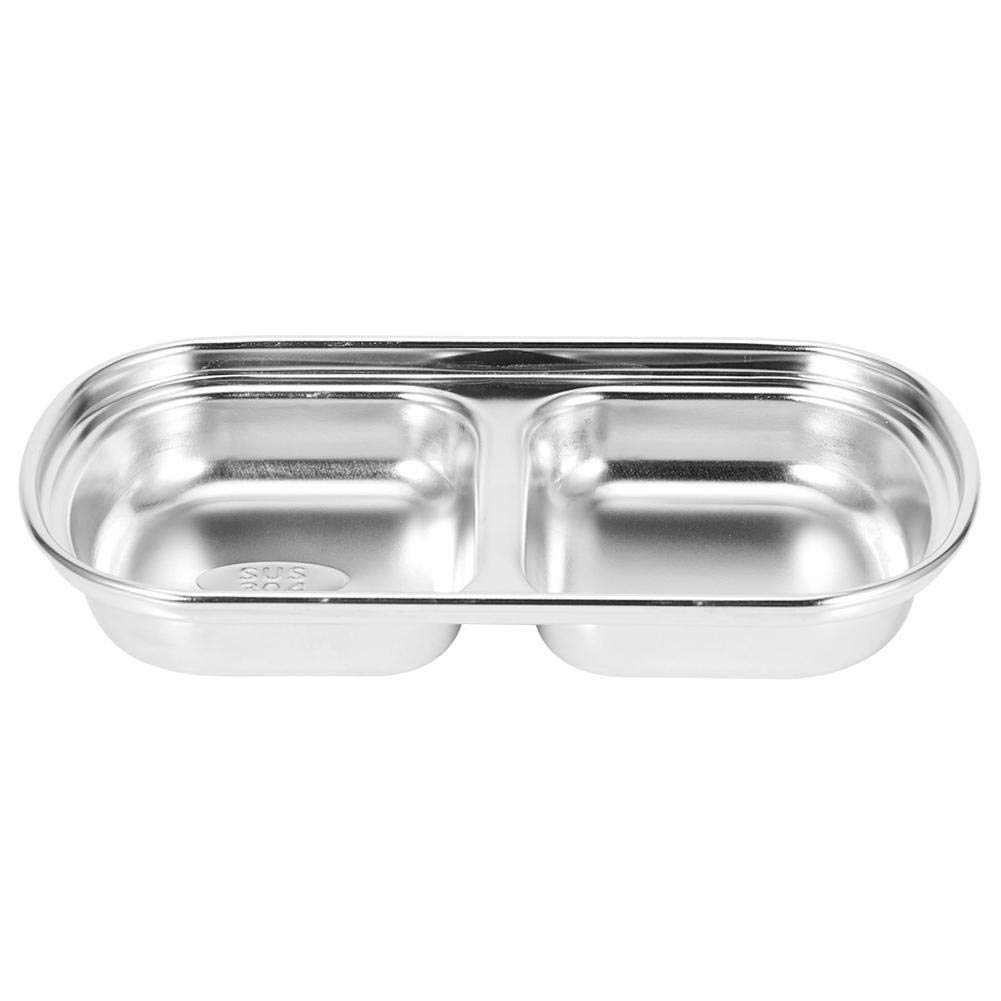 Stainless Steel Sauce Dish Seasoning Dish Snack Plate Divided Food Dipping Bowl Kitchen Condiment Snack Serving Dishes (2 Grids)