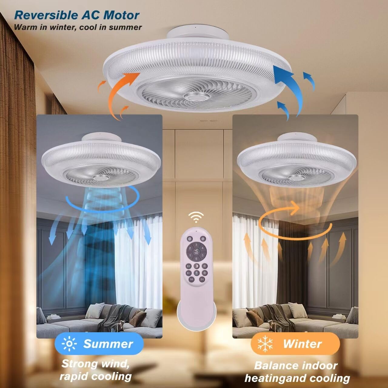 OYZ Ceiling Fans with Lights, Modern Bedroom Ceiling Fan with Lights Smart APP and Timing Remote,3-Color Light Dimming 3-Gear Wind Enclosed Ceiling Fan