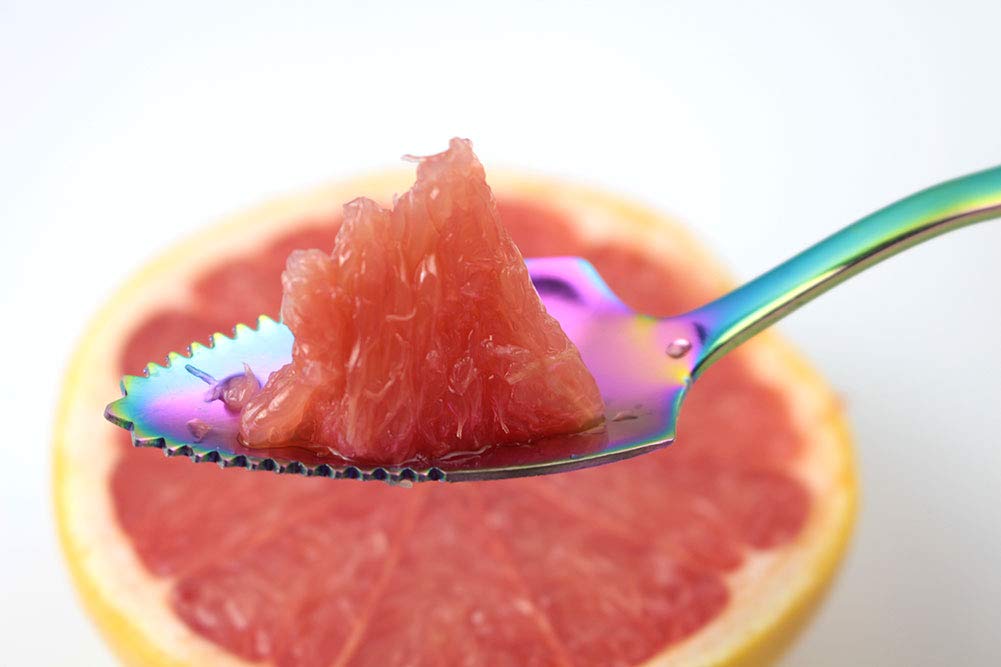 Stainless Steel Grapefruit Spoons for Citrus Fruit, Rainbow Magic Mirror Finish Serrated Grapefruit Spoons, Watermelon Dessert Spoon Set of 4