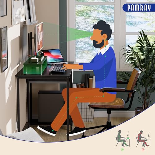 Pamray 32 Inch Computer Desk with Monitor Stand Small Home Office Desks with Non-Woven Storage Drawer for Bedroom Study Table Writing and Work Desk