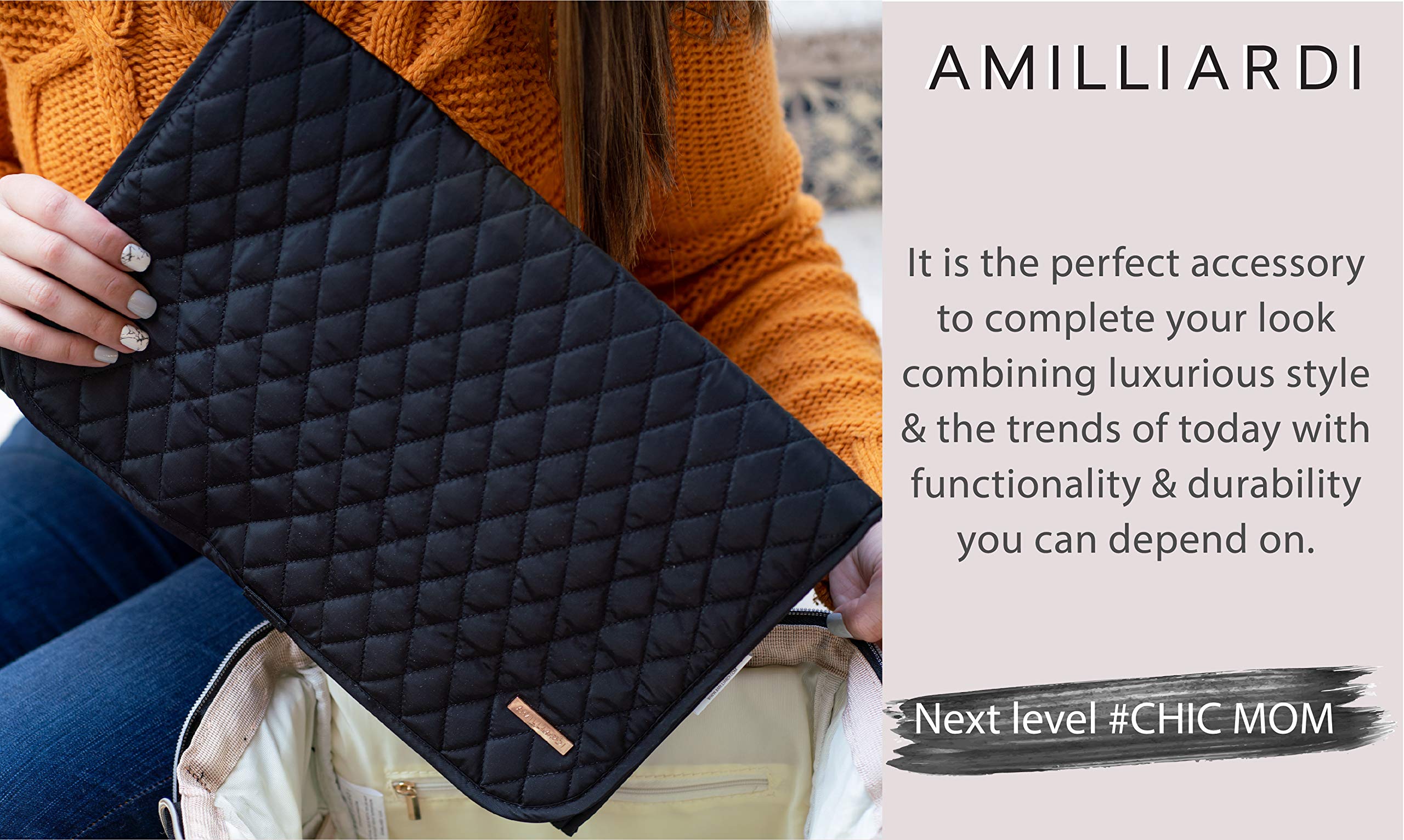Portable Diaper Changing Pad Stylish & Chic by AMILLIARDI for Travel w/Baby, Infant & Newborn, Changing Mat Portable (Black)