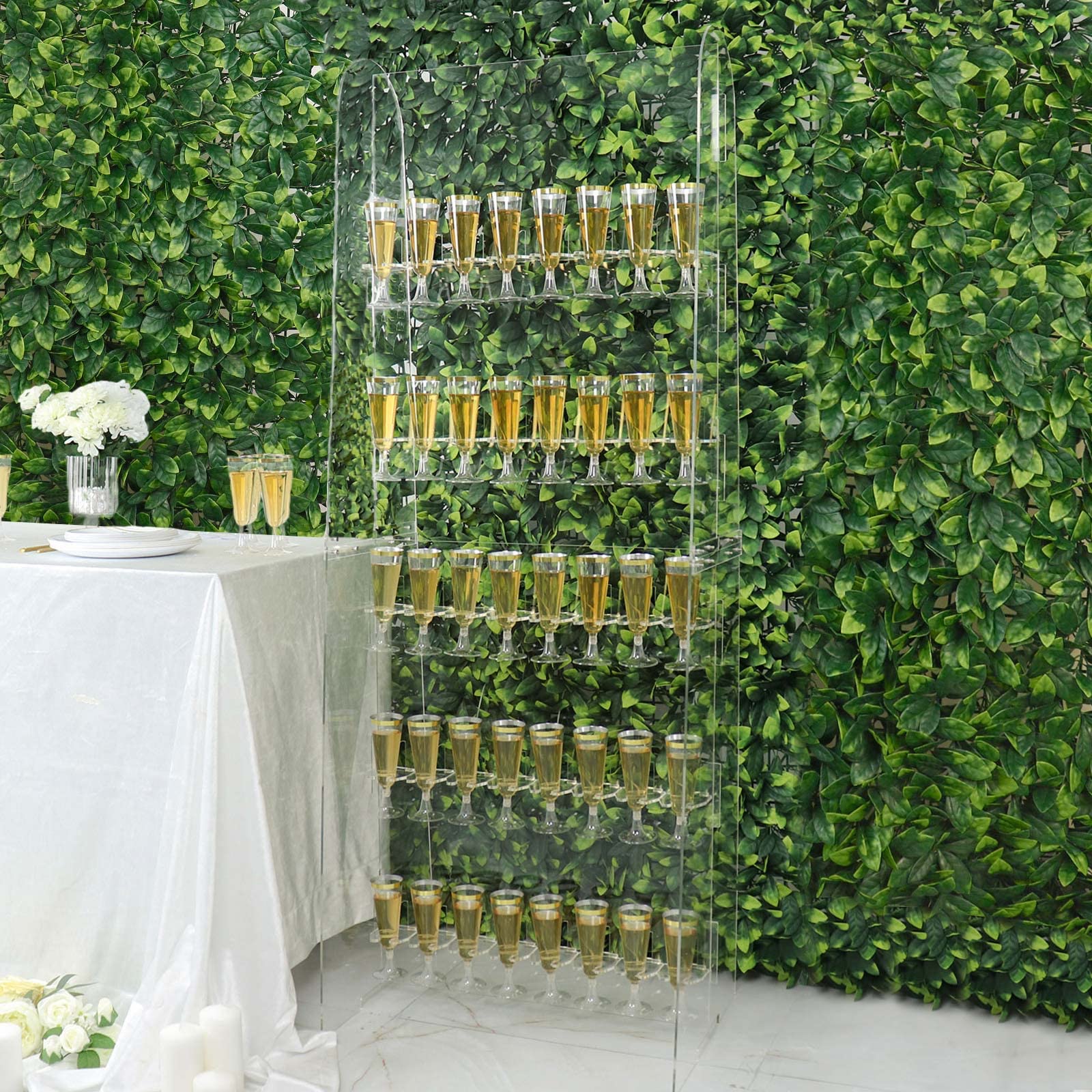 TABLECLOTHSFACTORY 5ft Clear Acrylic 5-Tier Wine Glass Stemware Rack, Champagne Flute Holder Wall Stand