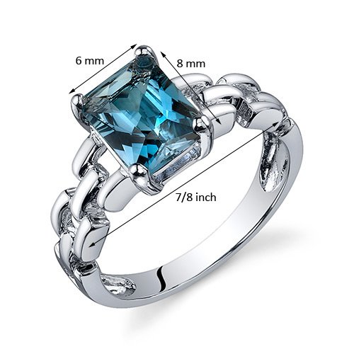PEORA London Blue Topaz Ring Sterling Silver Chainlink Style 1.75 Carats Size 9