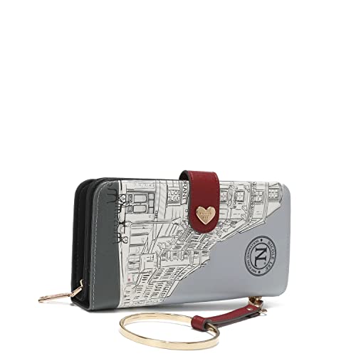 Nicole Lee Bifold Wallet Wristlet, Small Zip Evening Clutch Cardholder Wallet with Detachable Wristlet Strap (Dreaming the City)