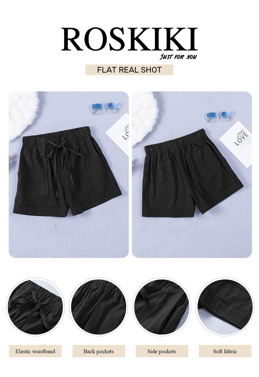 ROSKIKI Women's Drawstring Elastic Waist Summer Casual Beach Shorts Pattern Camouflage Large
