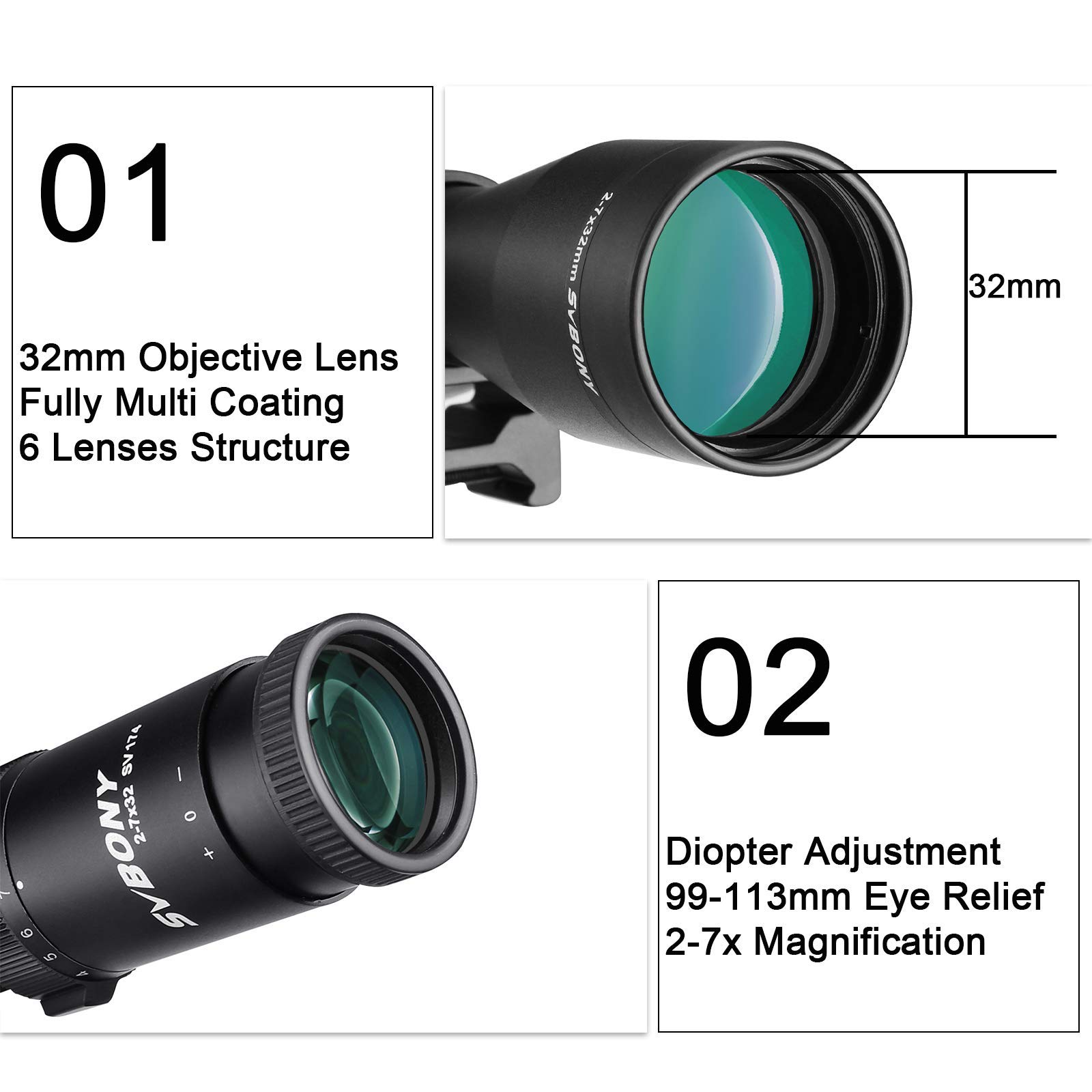 SVBONY SV174 Rifle Scope, Hunting Rifle Scope, 2-7x32mm Long Eye Relief Rifle Scope, a Fast-Focus Eyepiece, Medium Profile Scope Mount, SFP Rifle Scopes with Mil-dot Reticle,1 Inch Tube