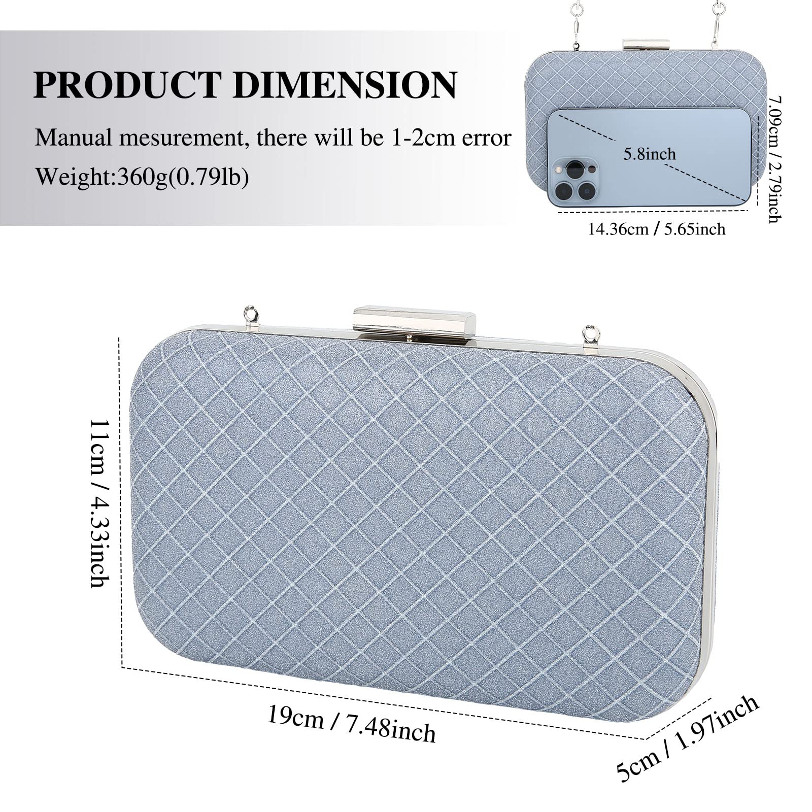 Tanpell Women's Evening Bag Glittering Clutch Handbag Wedding Party Bridal Purse with Detachable Chain (Blue)