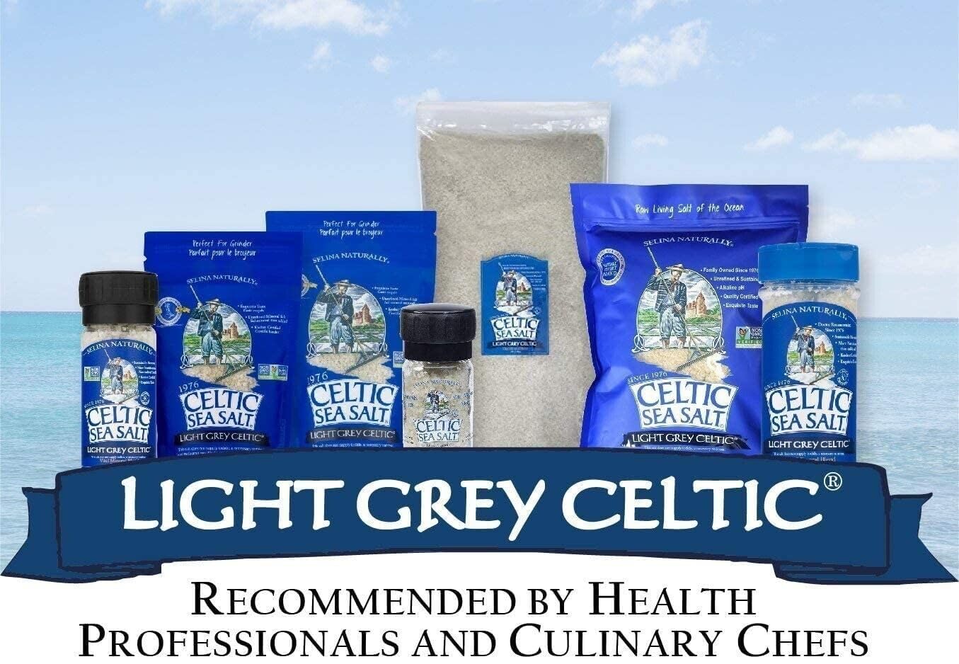 Natural Sea Salt Light Grey Celtic 1/2 Pound Bag Vital Mineral Blend - 227g / 1/2 lb Resealable Bag Unrefined Mineral Salt Kosher Certified