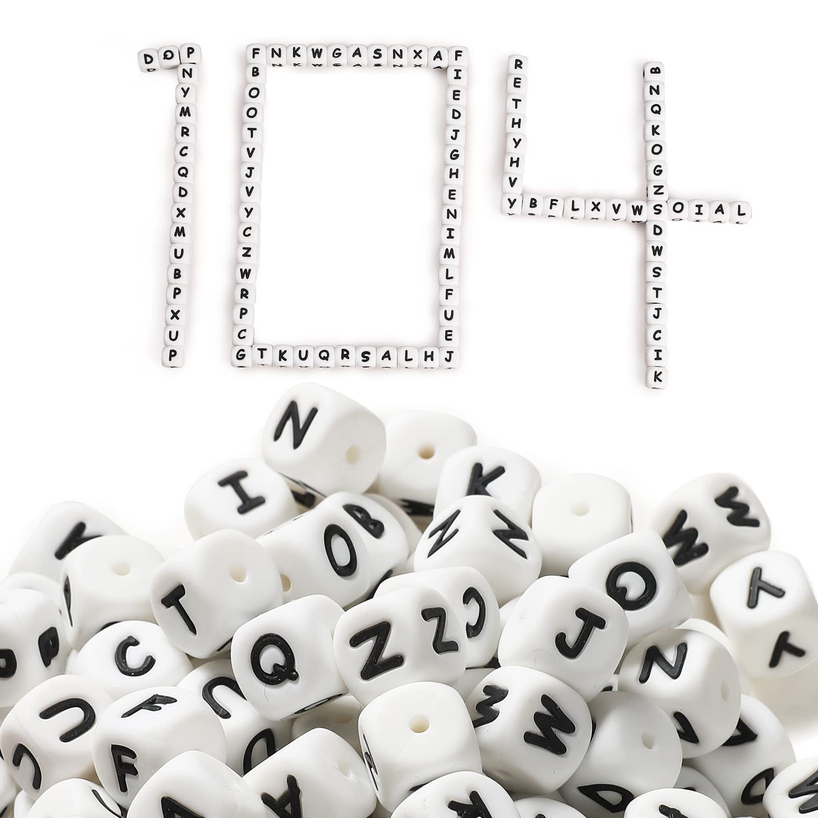 Promise Babe 104PC 12MM Letter Beads for DIY Necklace Bracelet Making Silicone Beads Baby Nursing Jewelry Accessory