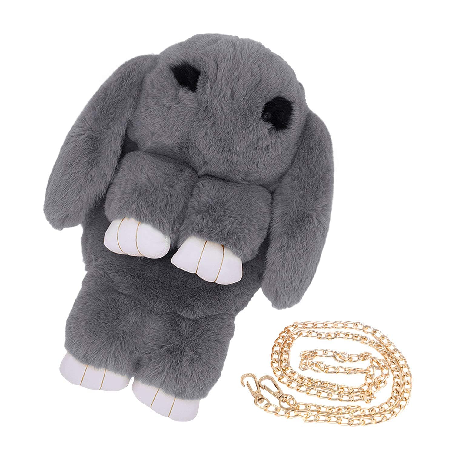 Plush Cartoon Rabbit Shaped Crossbody Faux Fur Bunny Hare Shoulder Bag Knapsack Girls Travel Satchel