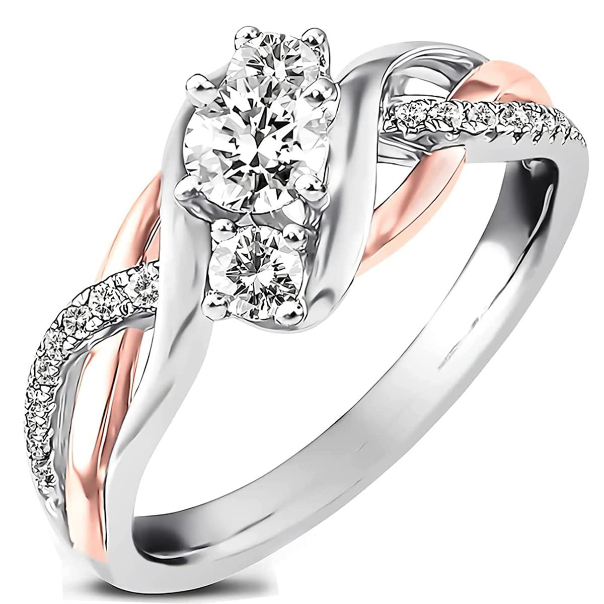 WKLFAI 2ct Engagement Rings for Women Three Stone Infinity Twisting Sterling Silver Moissanite Wedding Ring for Women Promise Ring Gift for Her,7