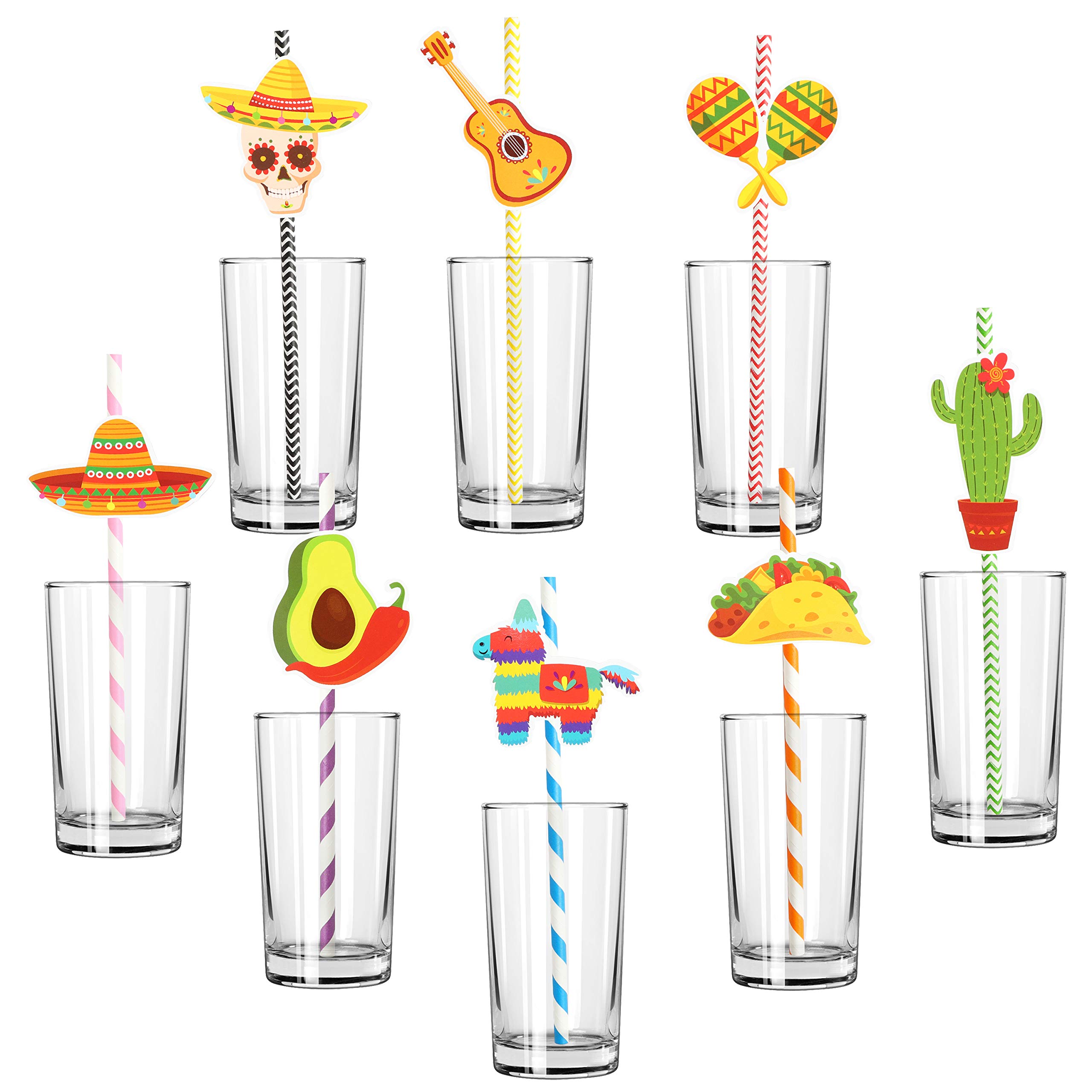 WATINC 80pcs Fiesta Paper Straws, Rainbow Color Striped Drinking Straws for Mexican Theme Party Decoration, Cinco De Mayo Fiesta Party Supplies, Paper Straws Decor for Summer Tropical Birthday Party