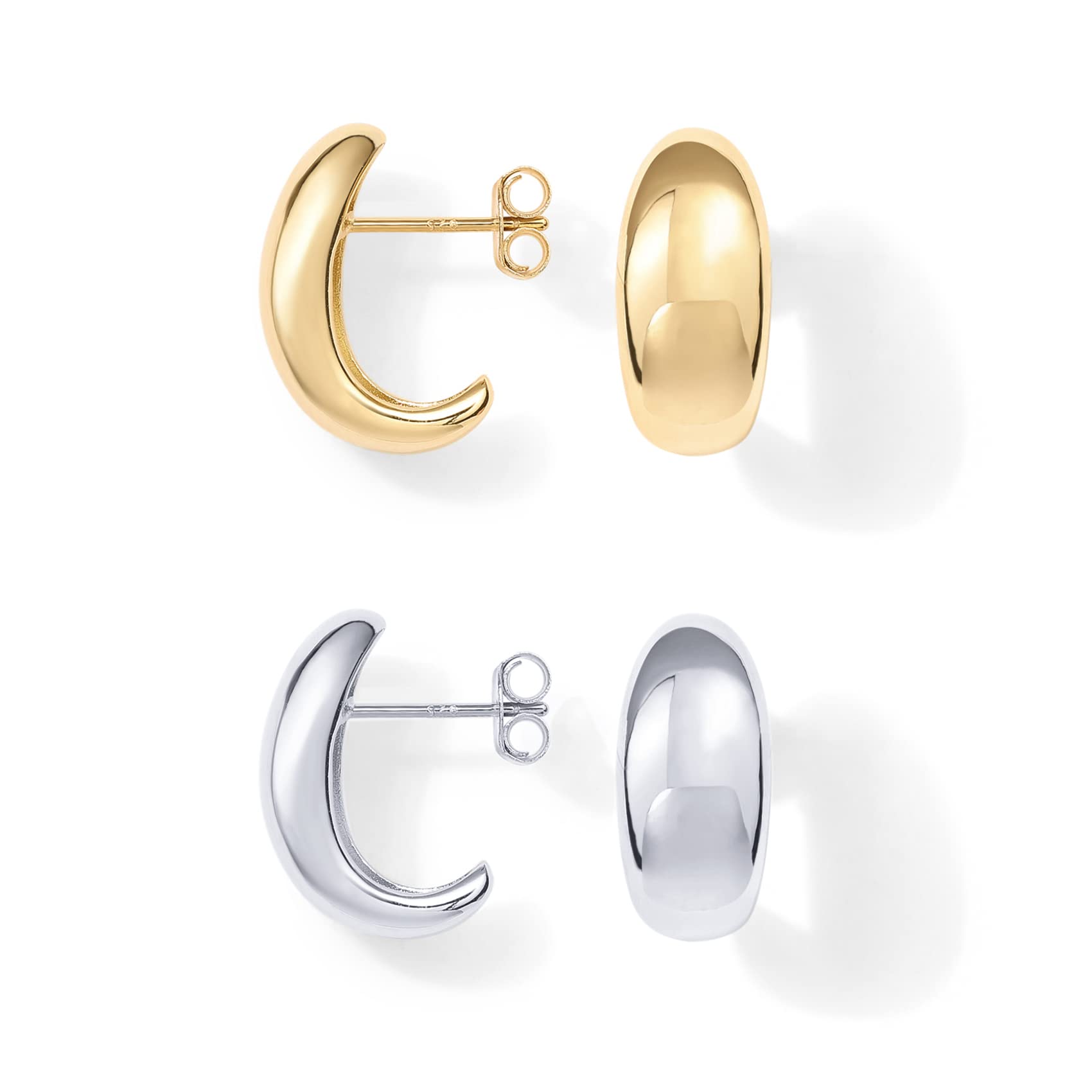 PAVOI 14K Gold Plated Sterling Silver Post Huggie Earrings | White & Yellow Pack Gold Chunky Dome Huggie Hoop Earrings for Women