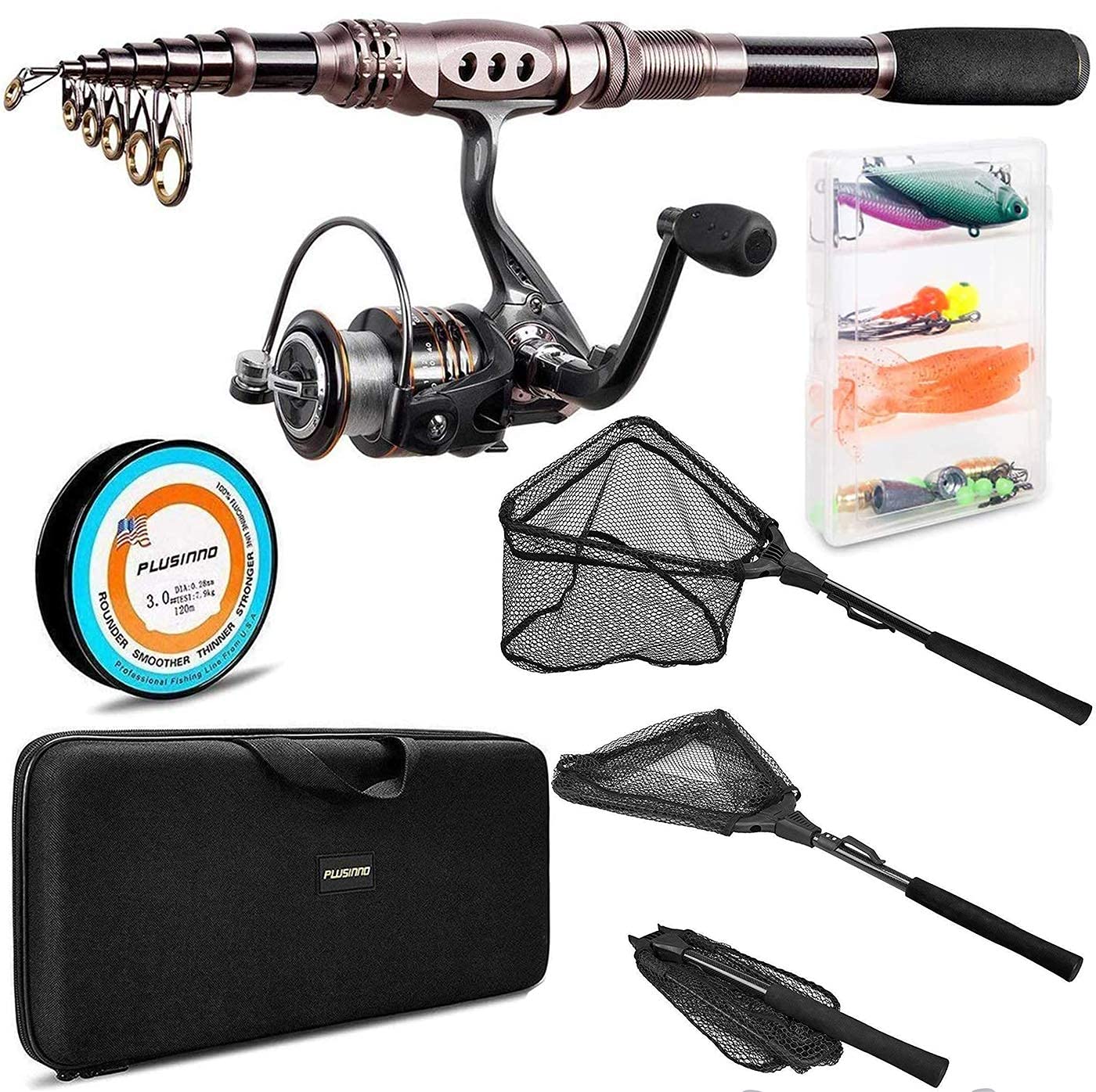 PLUSINNO Fishing Rod and Reel Combos, Fishing Net，Saltwater Freshwater Resistant Fishing Gear