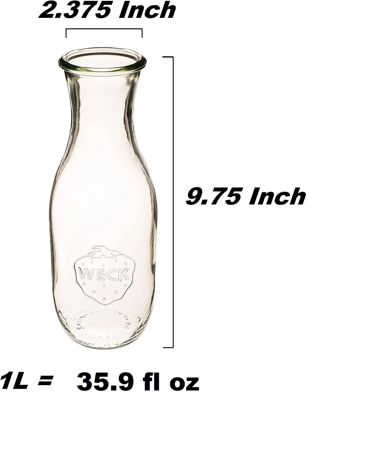 Weck Juice Jar - 35.9 fl oz. Transparent Glass Weck Jars - Eco-Friendly Milk Jar - 1L Juice Carafe Suitable for Juice Milk Water and Wine with Cork Lids and Keep Fresh Covers (1 Set)