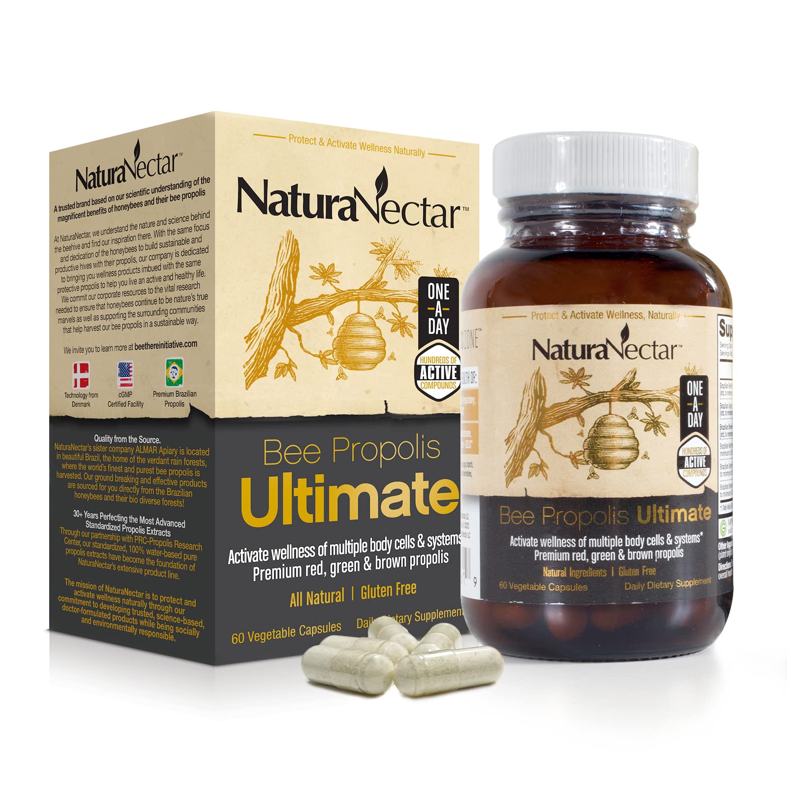 NaturaNectar Ultimate Bee Propolis | NSF Contents Certified | Premium Red, Green, Brown Brazilian Propolis | with Flavonoids and PWE | Ethical Beekeeping & Naturally Sourced | 60 veggie capsules