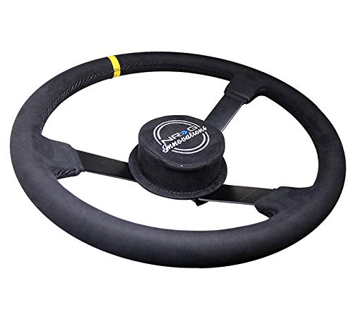 NRG Innovations NRG-RST-380MB-A Reinforced Steering Wheel 380mm Alcantara 3 Spoke, Removable Crushed Pad, Special 6 and 3 Bolt Pattern