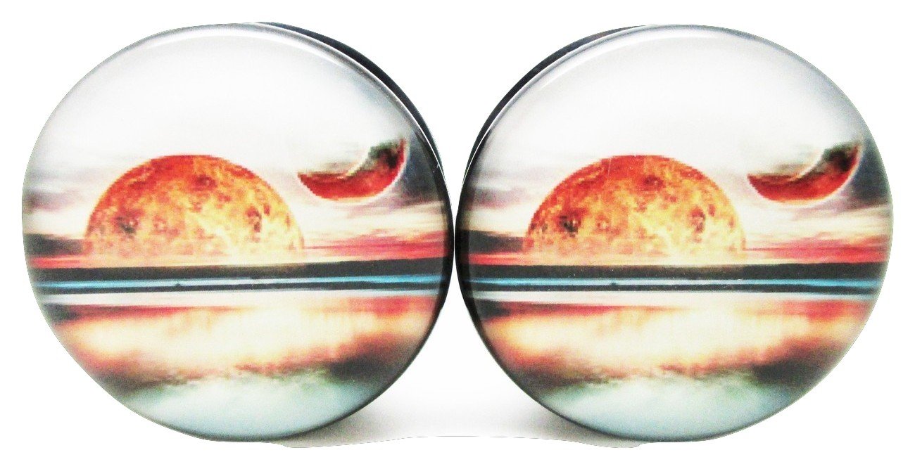 Pierced Republic Pair* Orange Planet Horizon Plugs - Acrylic Screw-On - 10 Sizes (1" (25mm))