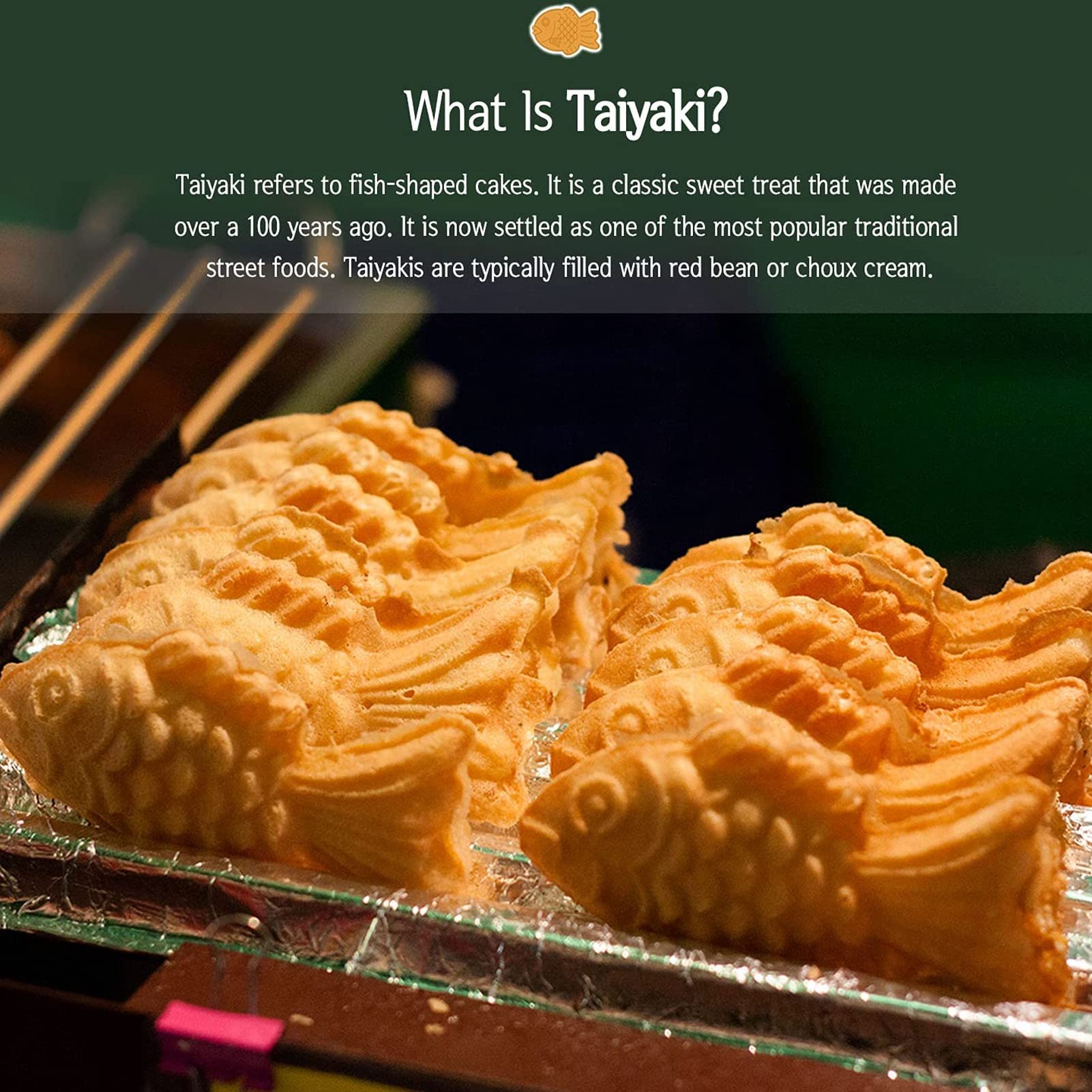 Taiyaki Fish Shaped Cake Pan, Non stick Waffle Cake Maker with Anti Scalding Handle, Pancake Baking Double Pan ,Non Stick