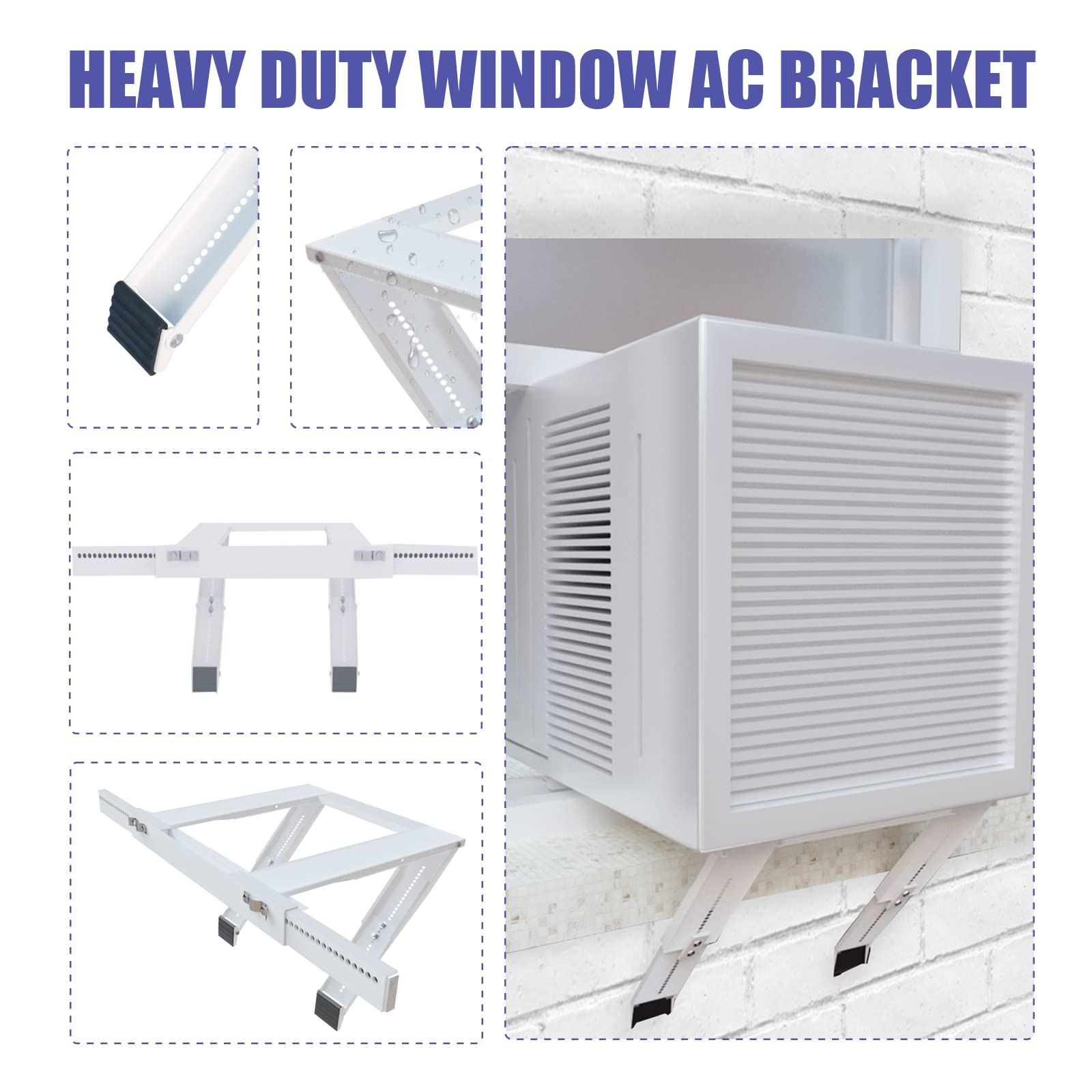 Window Air Conditioner Support Bracket No Drilling, Extra Large Heavy Duty Universal AC Window Bracket No Drill Easy Assembly, Hold Up to 220 lbs, Fits Single Or Double Hung Windows