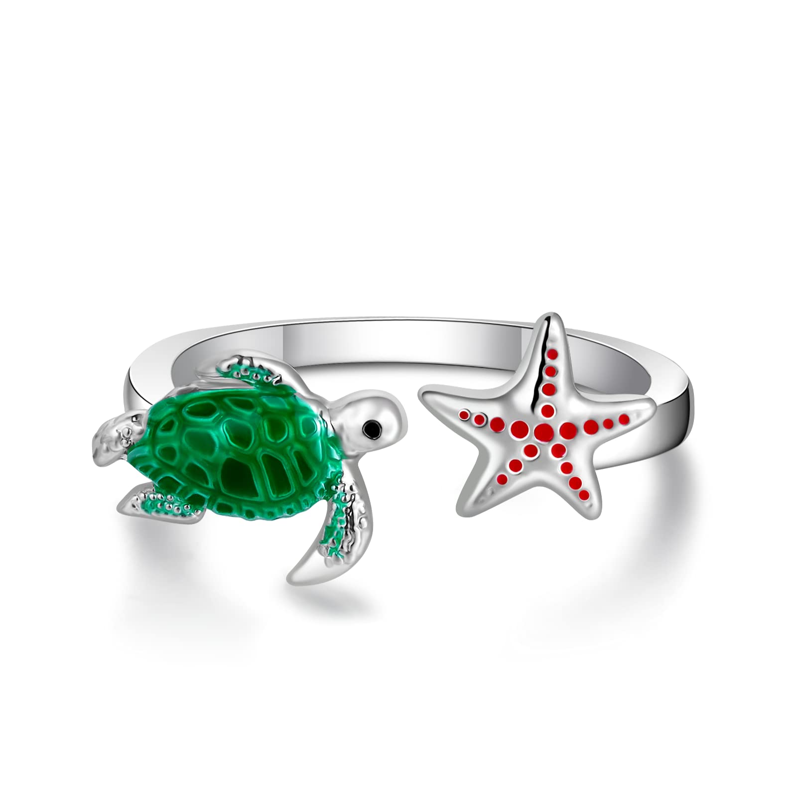 YKYLHSYXR Women's Adorable Green Sea-Turtle Red-Starfish Jewelry