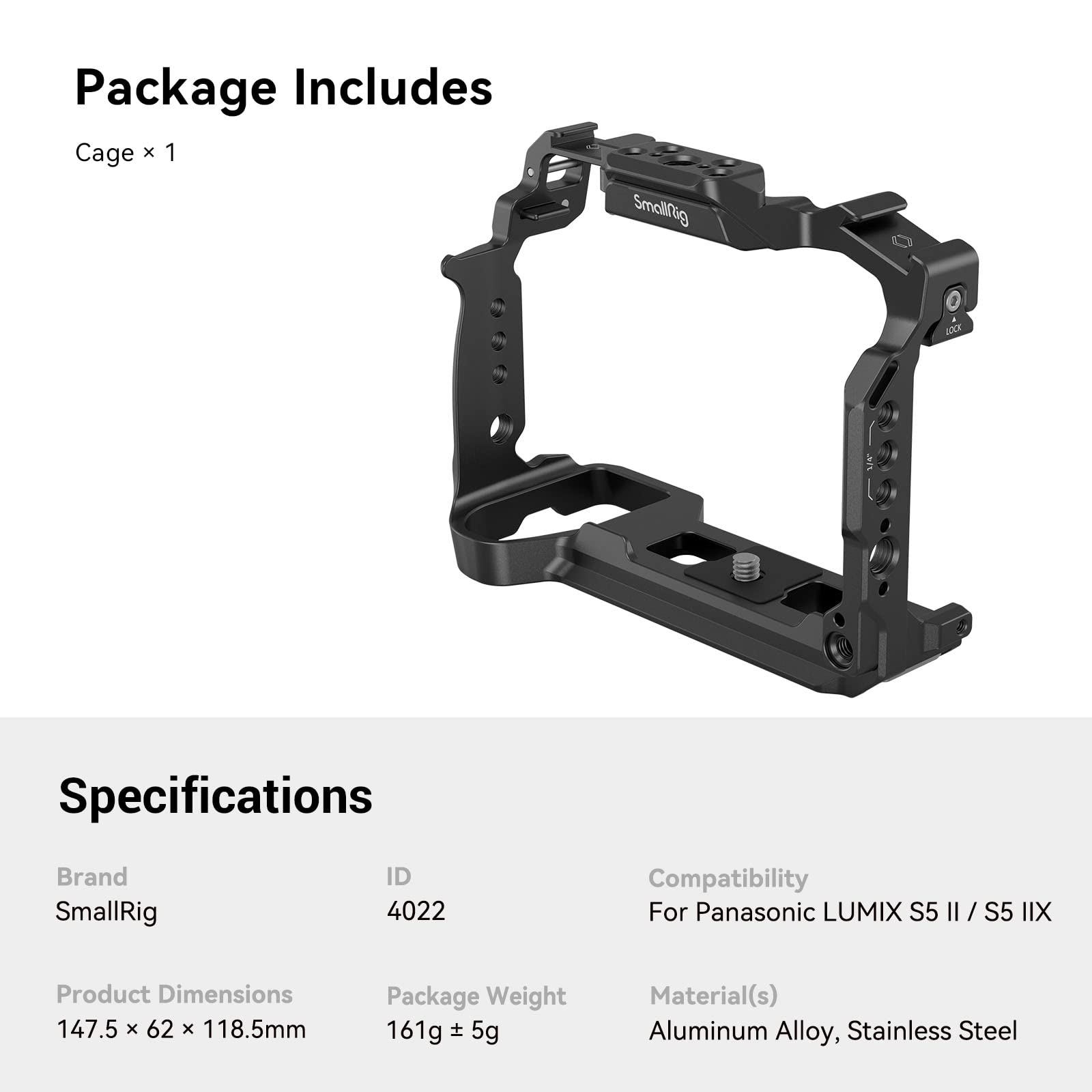 SmallRig G9 II S5 II S5 IIX Camera Cage for Panasonic LUMIX G9 II / S5 II / S5 IIX with Built-in 2 Cold Shoes & 2 NATO Rails, Quick Release Plate for Arca - 4022