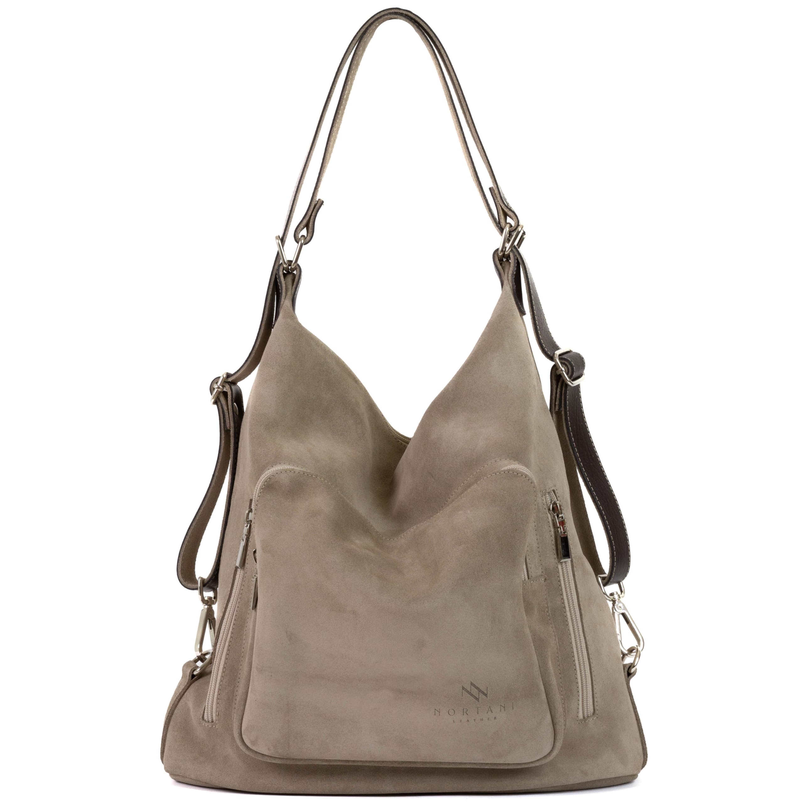 Women Leather Backpack/Purse - Handmade Convertible Hobo Shoulder Bag from Genuine Suede Leather