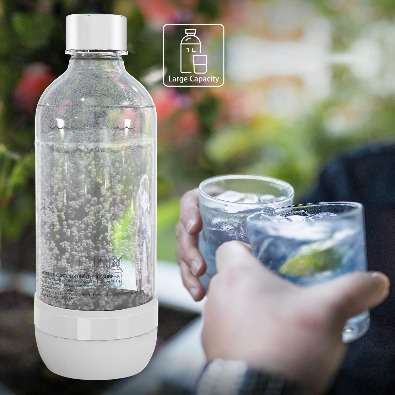 pinci Sparkling Water Bottle,Carbonating Bottle,Soda Maker Bottles Compatible for Soda Stream,BPA Free Reusable Bottle(2 Pack 1-Liter)