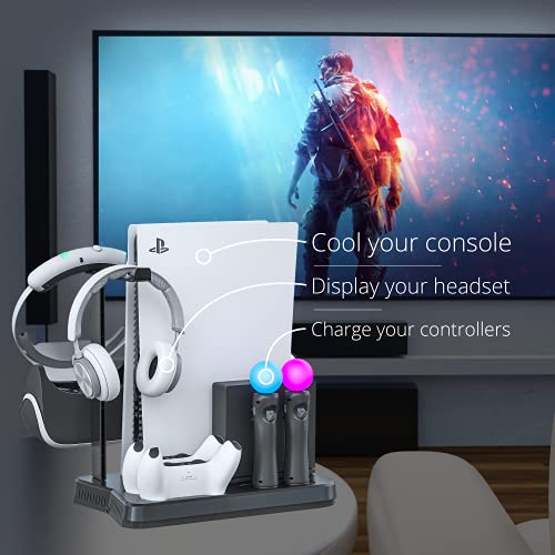 Skywin PSVR Charging Display Stand - Showcase, Cool, Charge, and Display your PS VR - Compatible with Playstation. PS5 Headset Stand, Fan, Controller Charger and Hub (PS5 VR)