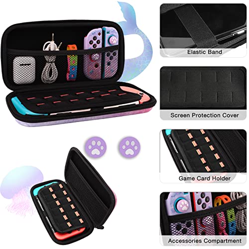 TCJJ Mermaid Hard Carrying Case for Nintendo Switch-Purple Portable Travel Case with Soft TPU Protective Case Cover Compatible with Nintendo Switch for Girls