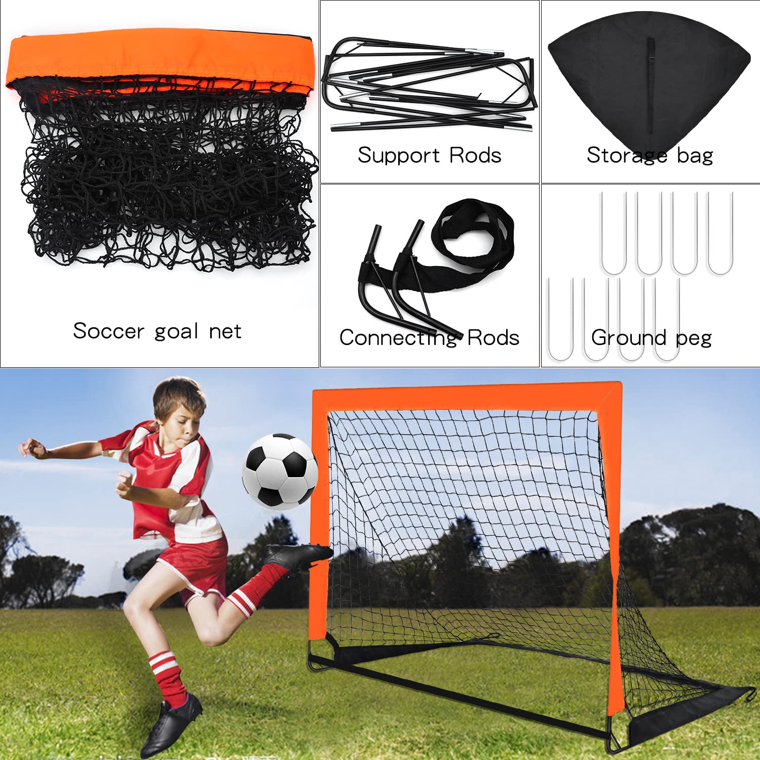 Theresduet 2 Pack 4β x 3β Size Portable Kid Soccer Goals for Backyard, Indoor and Outdoor Pop Up Soccer Goals, Orange, Theresduet