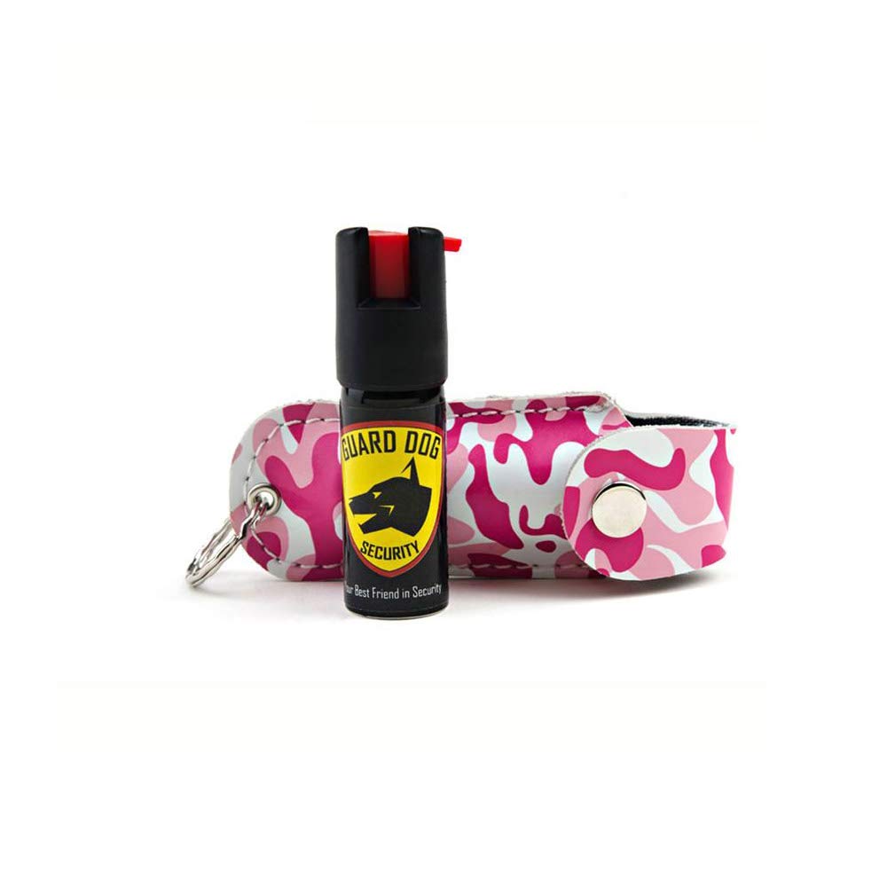 Pink Camo Personal Defense Pepper Spray Oc-18 1/2 Oz Keychain Leather Case
