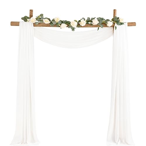 Socomi Wedding Arch Draping Fabric 1 Panel 29" x 19Ft Ivory Sheer Chiffon Curtain Drapes 6 Yards for Wedding Ceremony Birthday Party Decoration