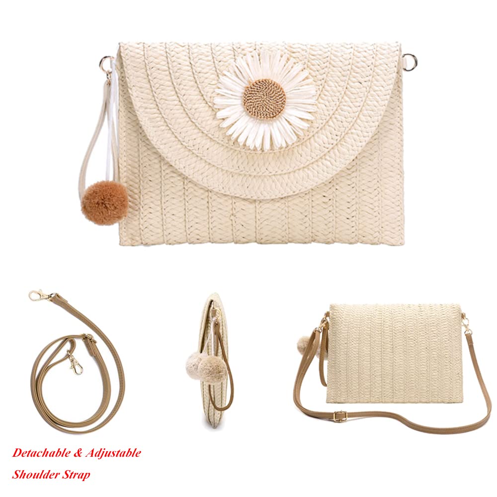 YDQUANI Straw Shoulder Bag Womens Straw Clutch Handbag Straw Crossbody Bag Summer Beach Woven Envelope Purse Wallet