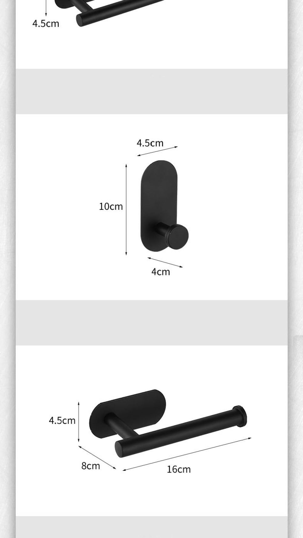 No Drilling Black Bathroom Accessories Sets Toilet Tissue Roll Paper Holder Towel Rack Bar Rail Ring Robe Clothes Hook Hardware,Brushed Hook