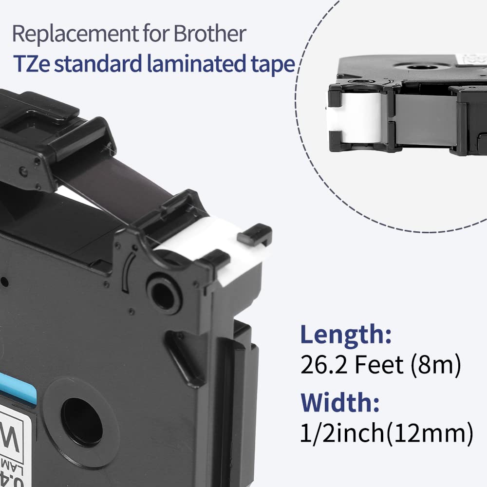 Replacement for 12mm 0.47" Brother Ptouch TZ Tape TZe-231 TZ-231, 1/2 inch Laminated Black on White, Compatible with P-Touch D210 PTD200 PT-1880 Label Maker, 5-Pack, by Macipa