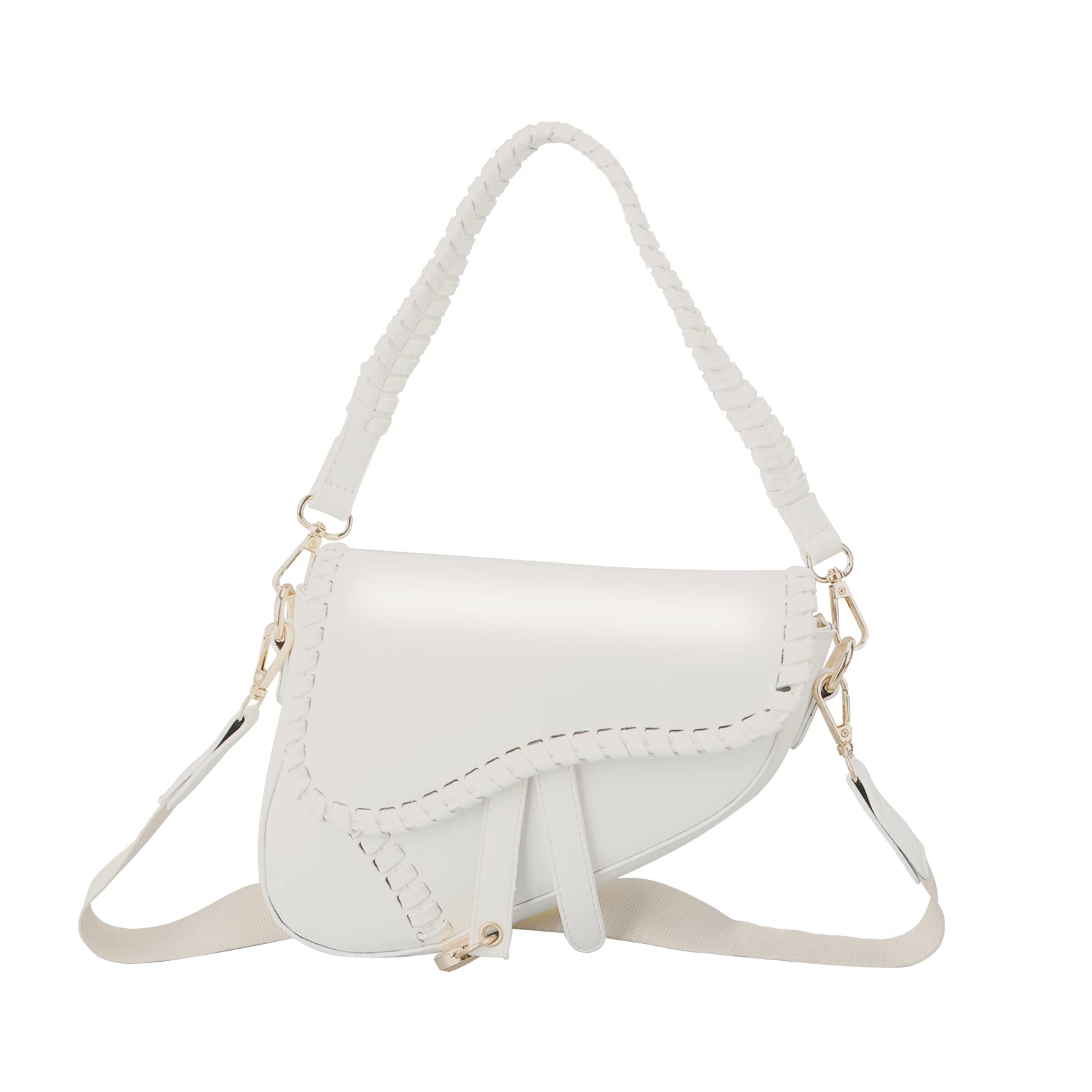WOG2008 Women Saddle Bag Purses Trendy Black Saddle Shoulder Bag Leather Crossbody bag White Vintage Satchel Handbags