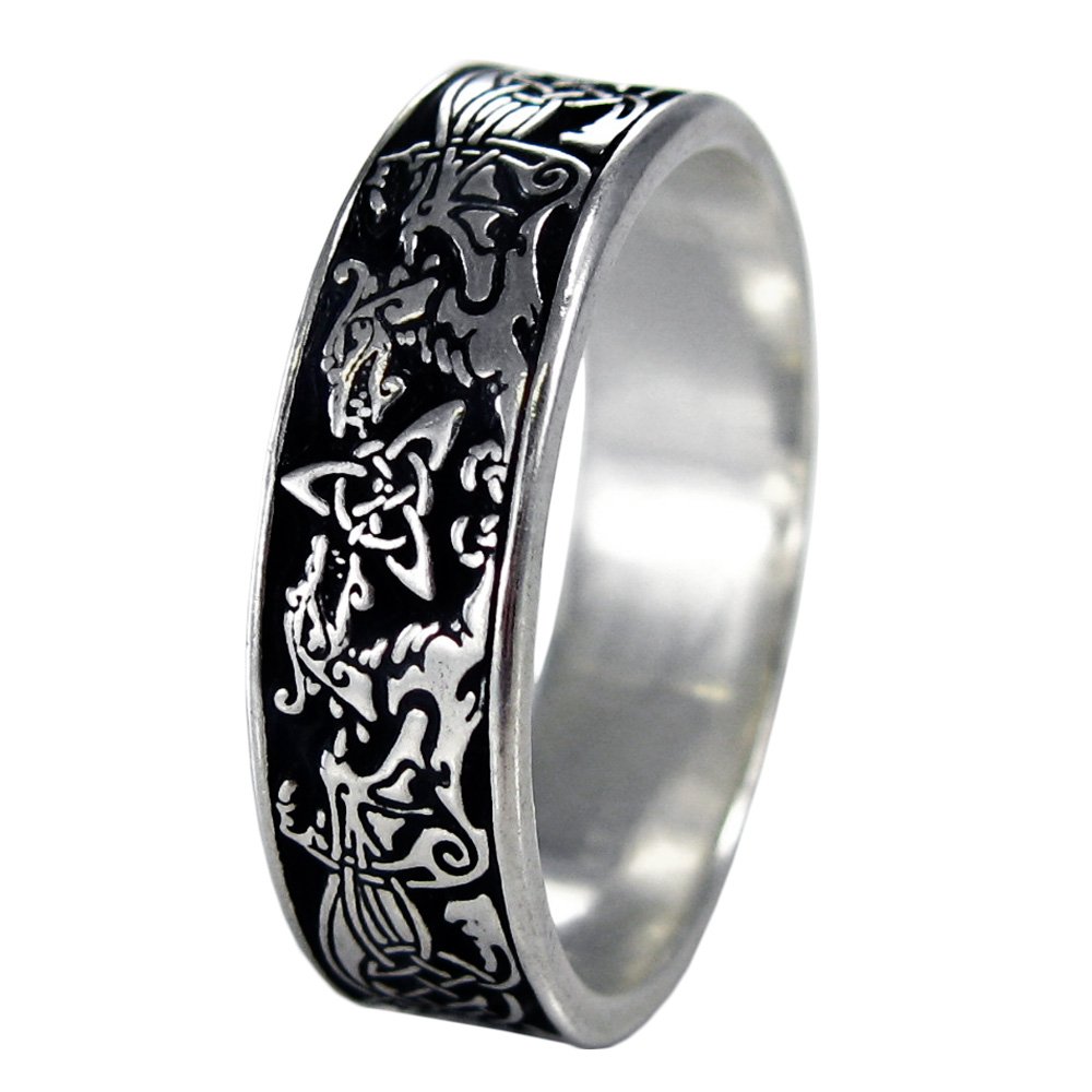 Pepi Narrow Celtic Knot Dragon Ring Triquetra Ring Band for men or women (sz 5-14) sz 13