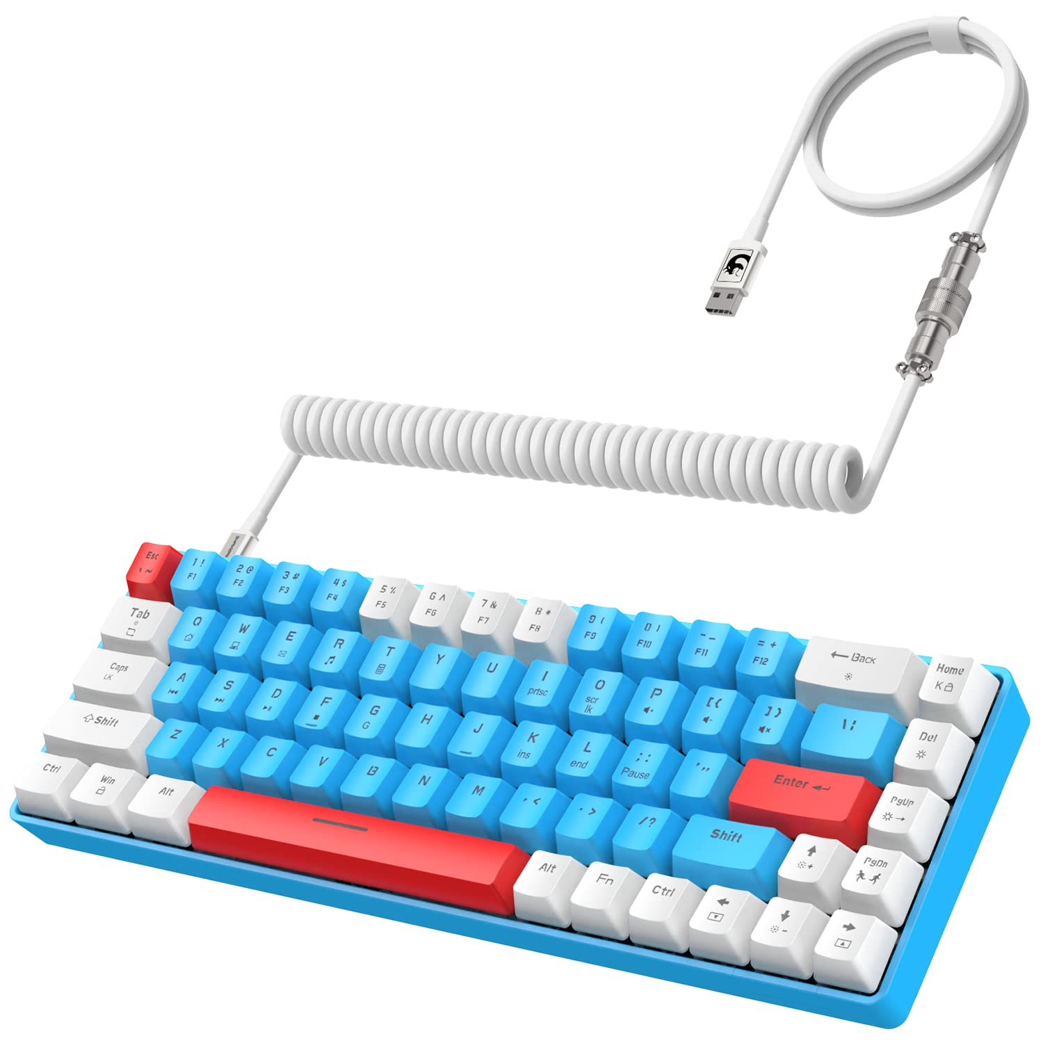 YINDIAO T8 60% Gaming Keyboard,68 Keys Compact Mini Wired Mechanical Keyboard with 18 Chroma RGB Backlit,Blue Switch,USB C Coiled Keyboard Cable,for PC,Laptop,Mac,PS4,XBOX-Black