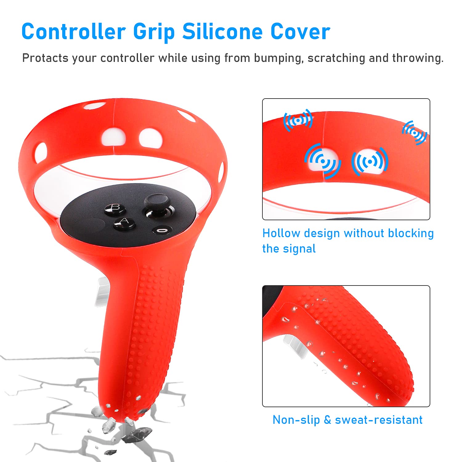 YIZEIJOB Silicone Cover Set Accessories for Oculus Quest 2, Quest 2 Front Shell Protector Cover, Controller Grips Cover, Lens Protective Cover, Anti-Throw Face Pad, 4PCS VR Bundle-Red